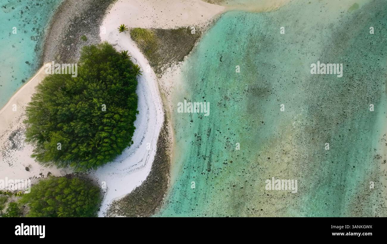 Aerial view of beautiful tropical islands and pristine turquoise lagoon ...