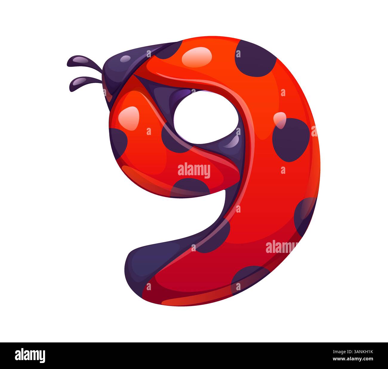 Ladybug cartoon font digit 9 nine. Cute lady bug kids ABC typeface ...