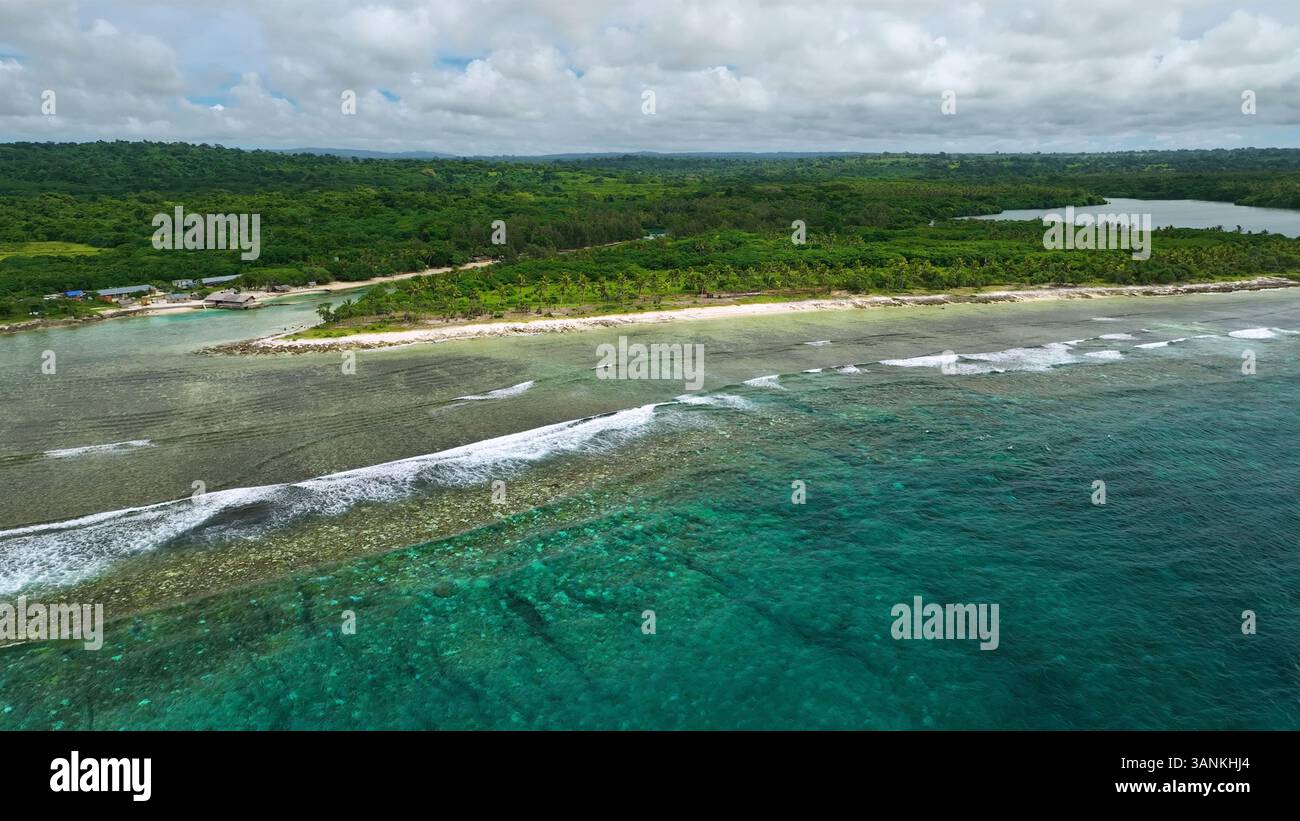 Aerial view of beautiful tropical island with lush greenery, serene ...