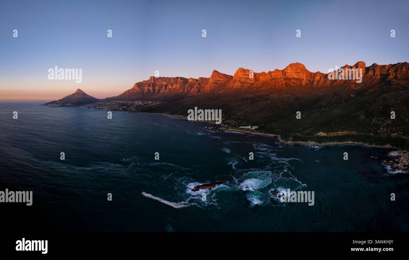 Aerial view of the breathtaking 12 Apostles and Table Mountain with the ...
