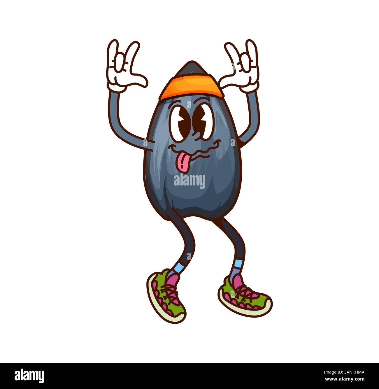 Cartoon groovy sunflower seed character strikes a quirky pose with ...