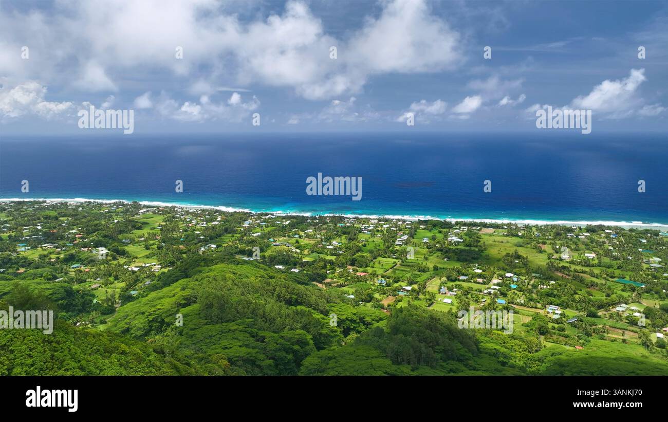 Aerial view of lush tropical island with pristine beaches and vibrant ...