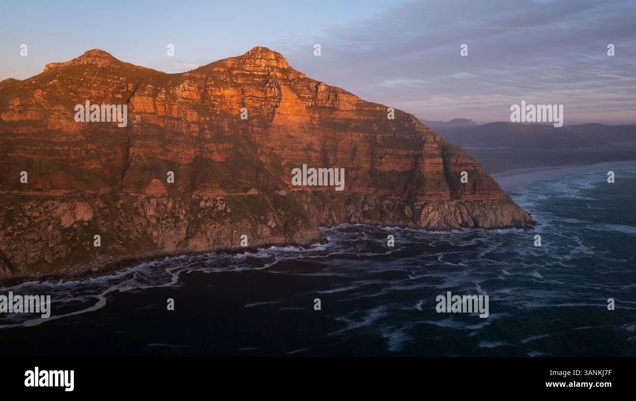 Aerial view of majestic Chapmans Peak with rugged cliffs and tranquil ...