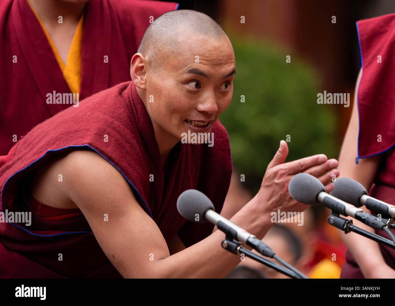 Lhasa, China's Xizang Autonomous Region. 15th Apr, 2025. A monk attends ...