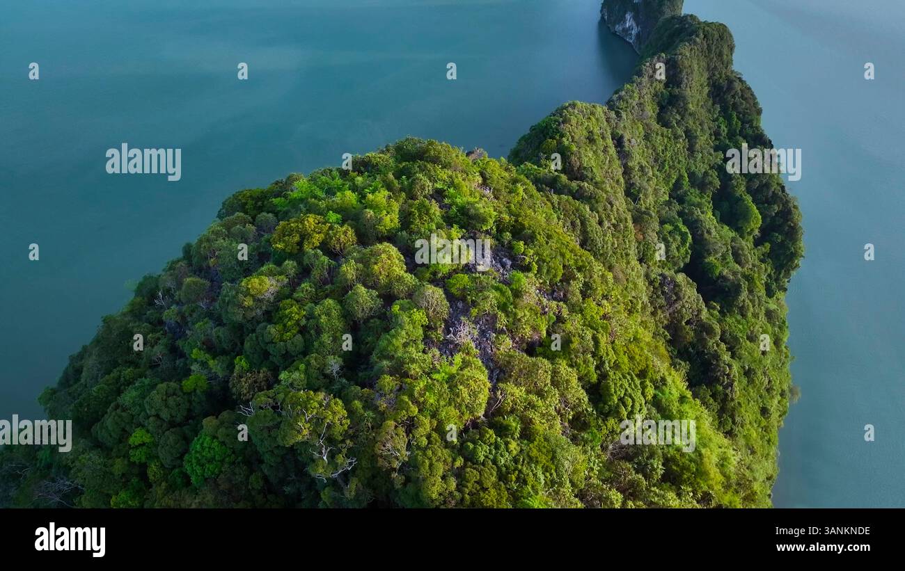 Aerial view of beautiful karst islands in the ocean with lush green ...