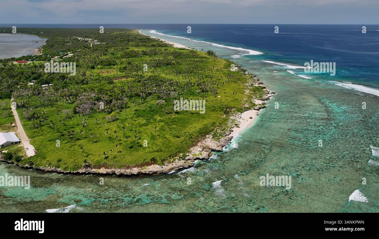 Aerial view of a tropical paradise island with lush greenery and ...