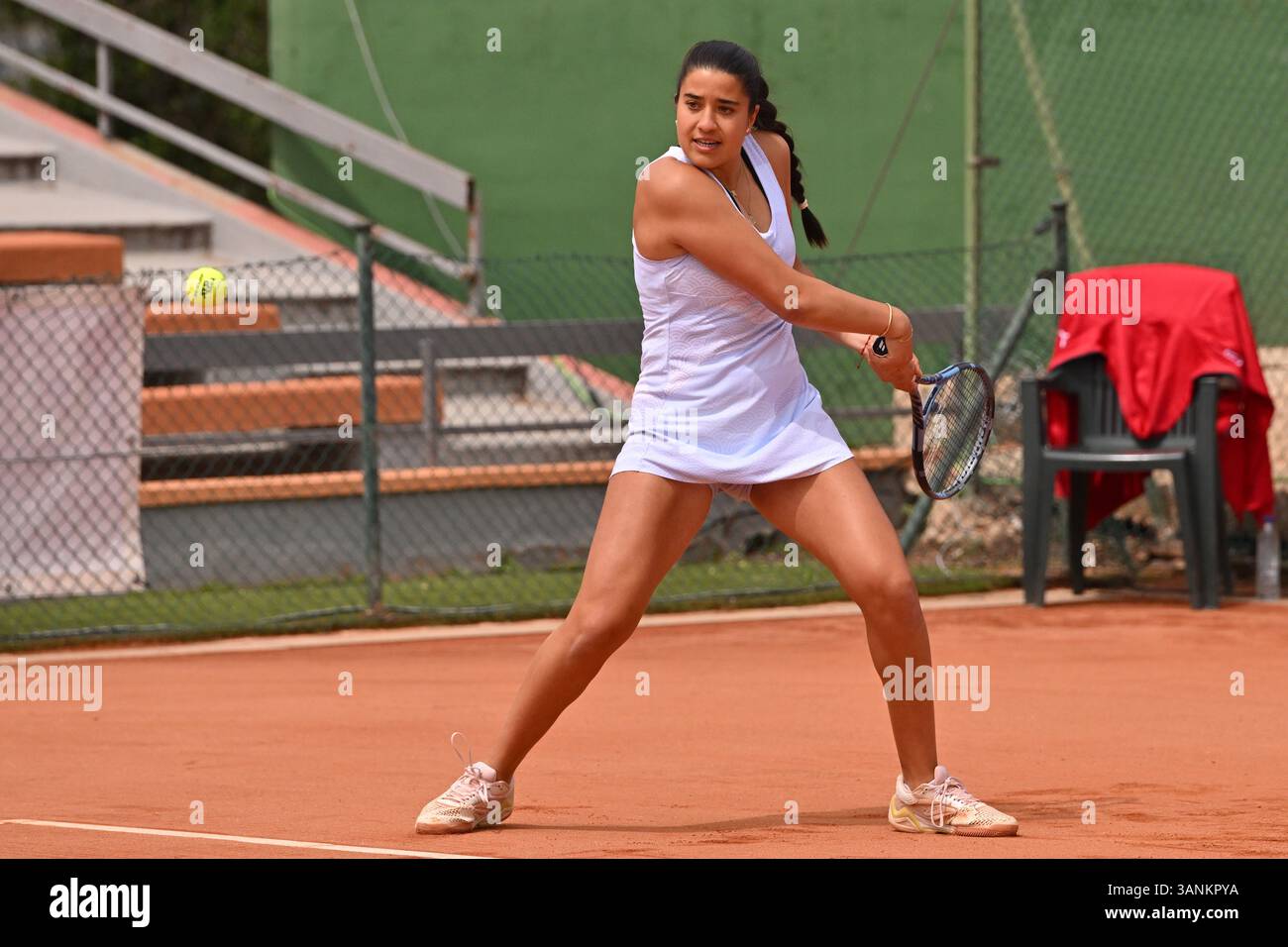Madrid, Madrid, Spain. 14th Apr, 2025. RUTH ROURA LLAVERIAS playing match of the X ITF W100 ...