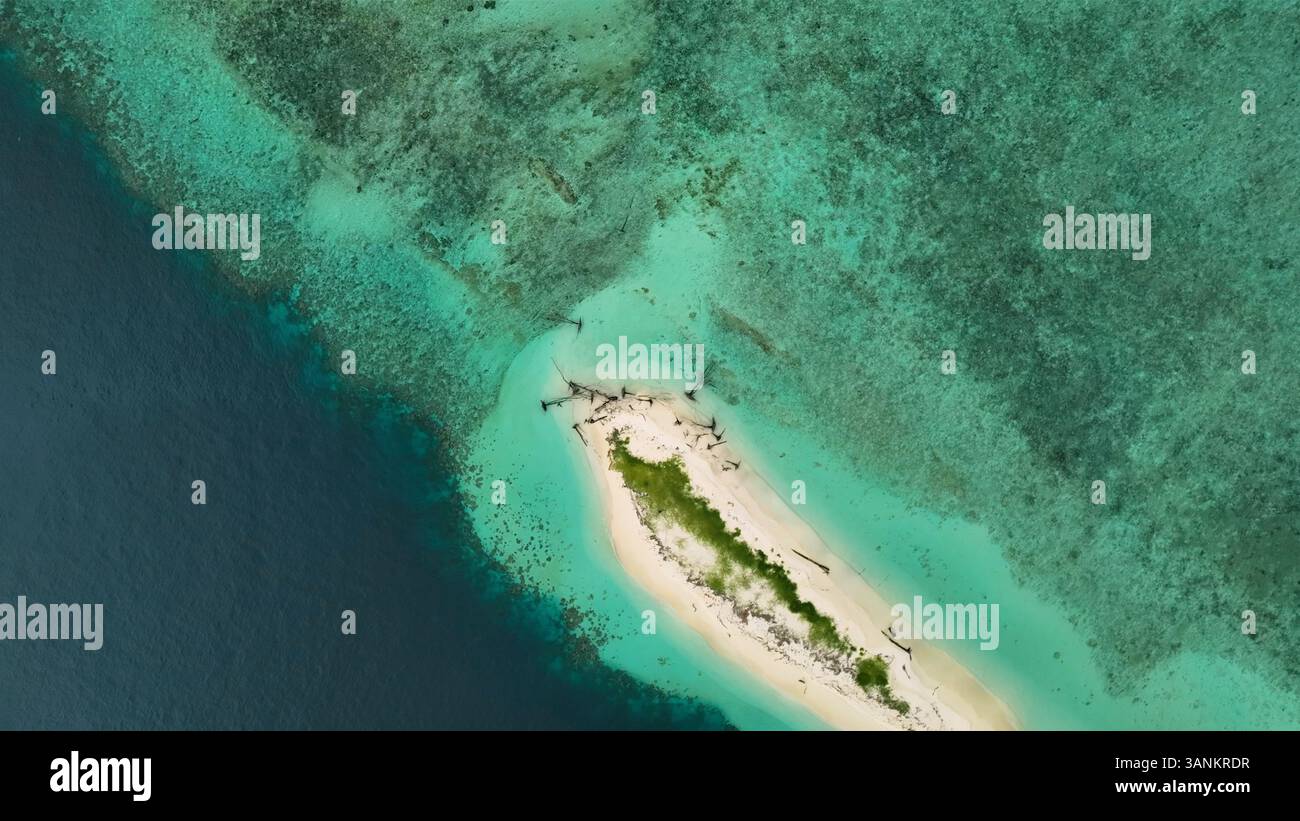Aerial view of a beautiful tropical island with pristine sand beaches ...