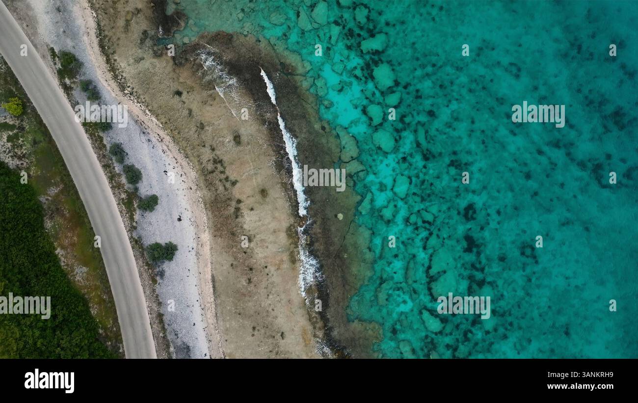 Aerial view of beautiful tropical coastline with clear blue water and ...