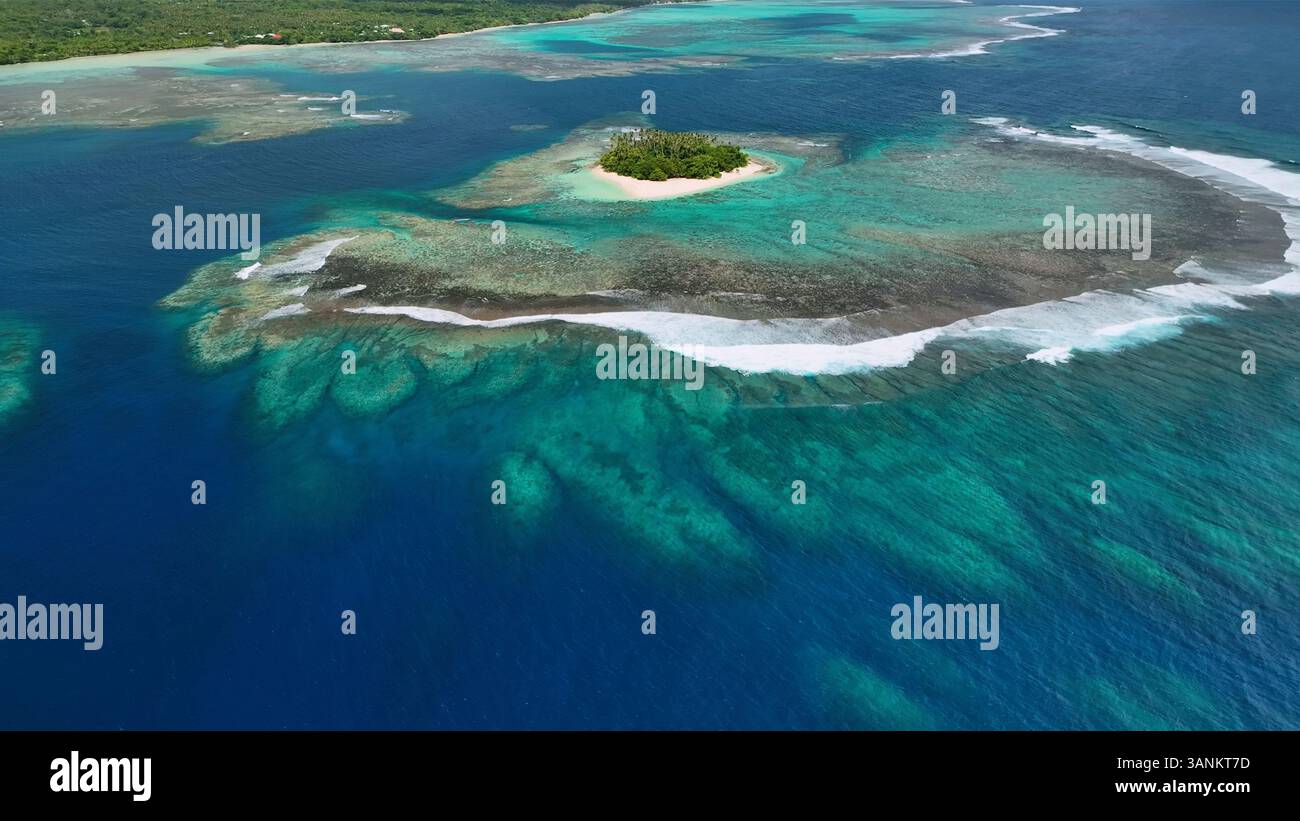 Aerial view of a tropical island with lush greenery and a scenic reef ...
