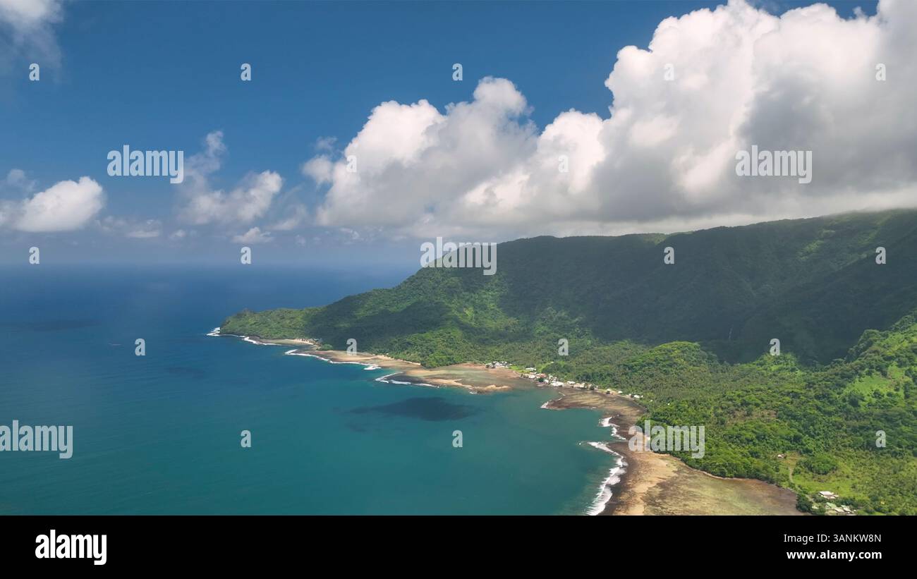 Aerial view of a tropical island with pristine beaches and azure waters ...