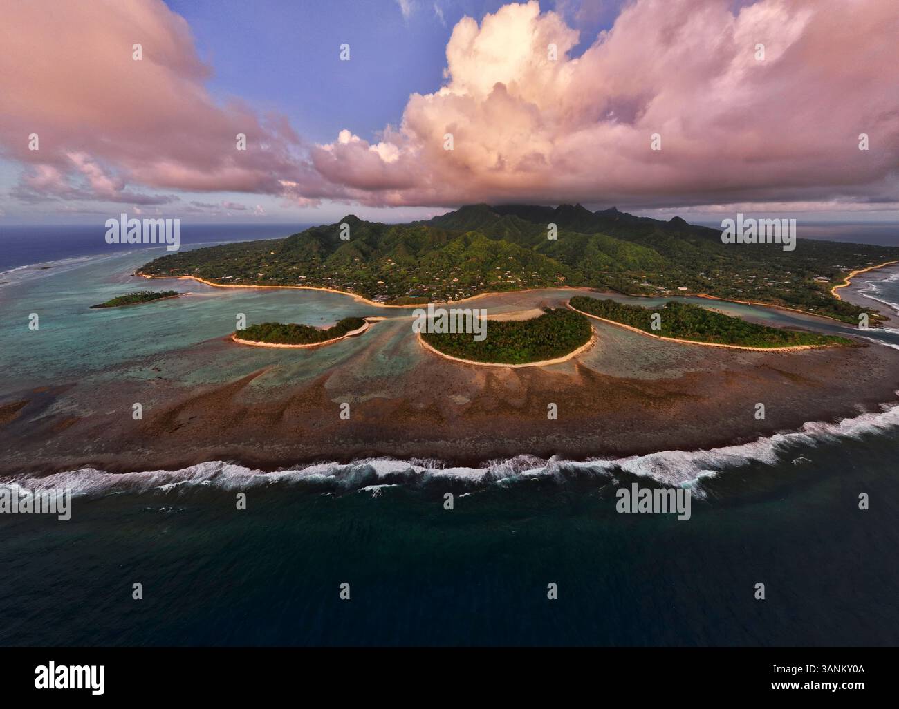 Aerial view of a breathtaking tropical island coastline with serene ...