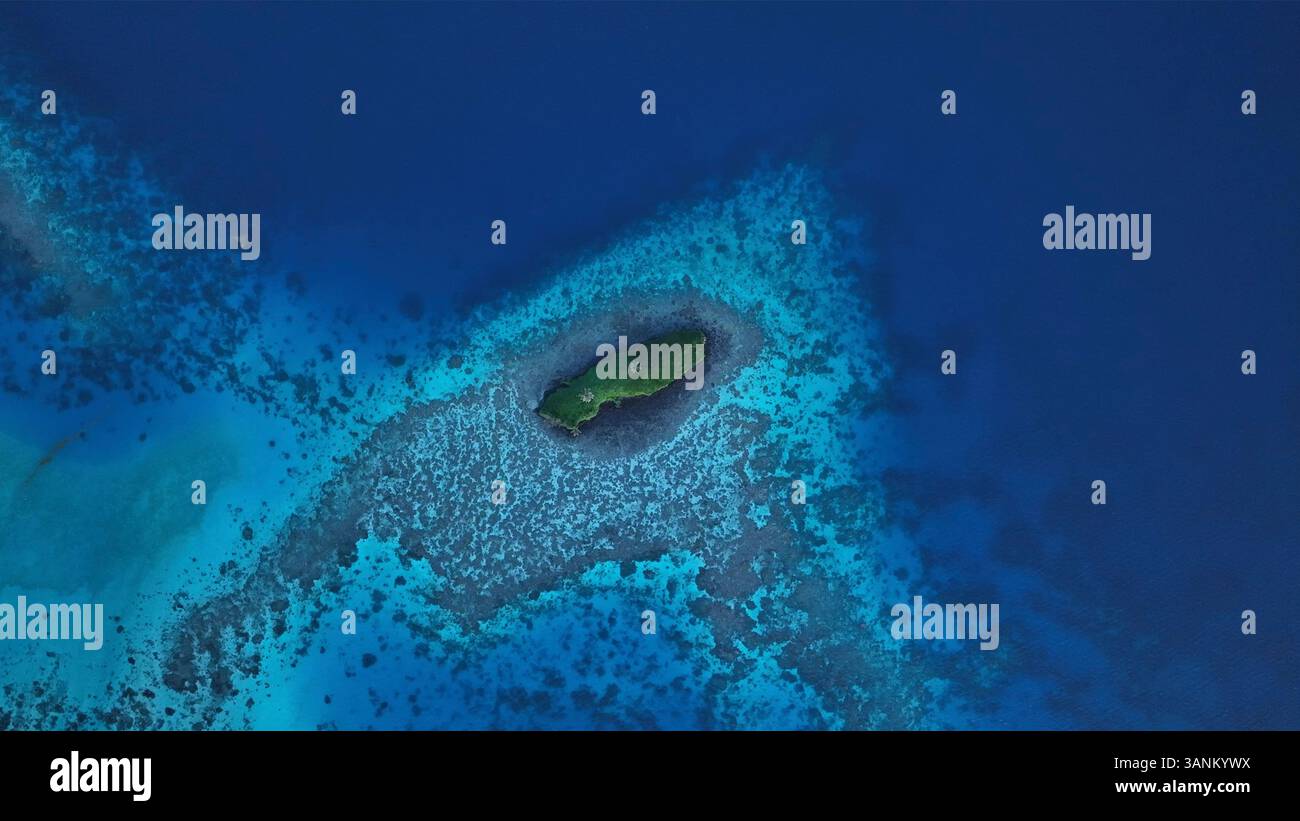 Aerial view of abstract island and reef in Fiji, Eastern Stock Photo ...