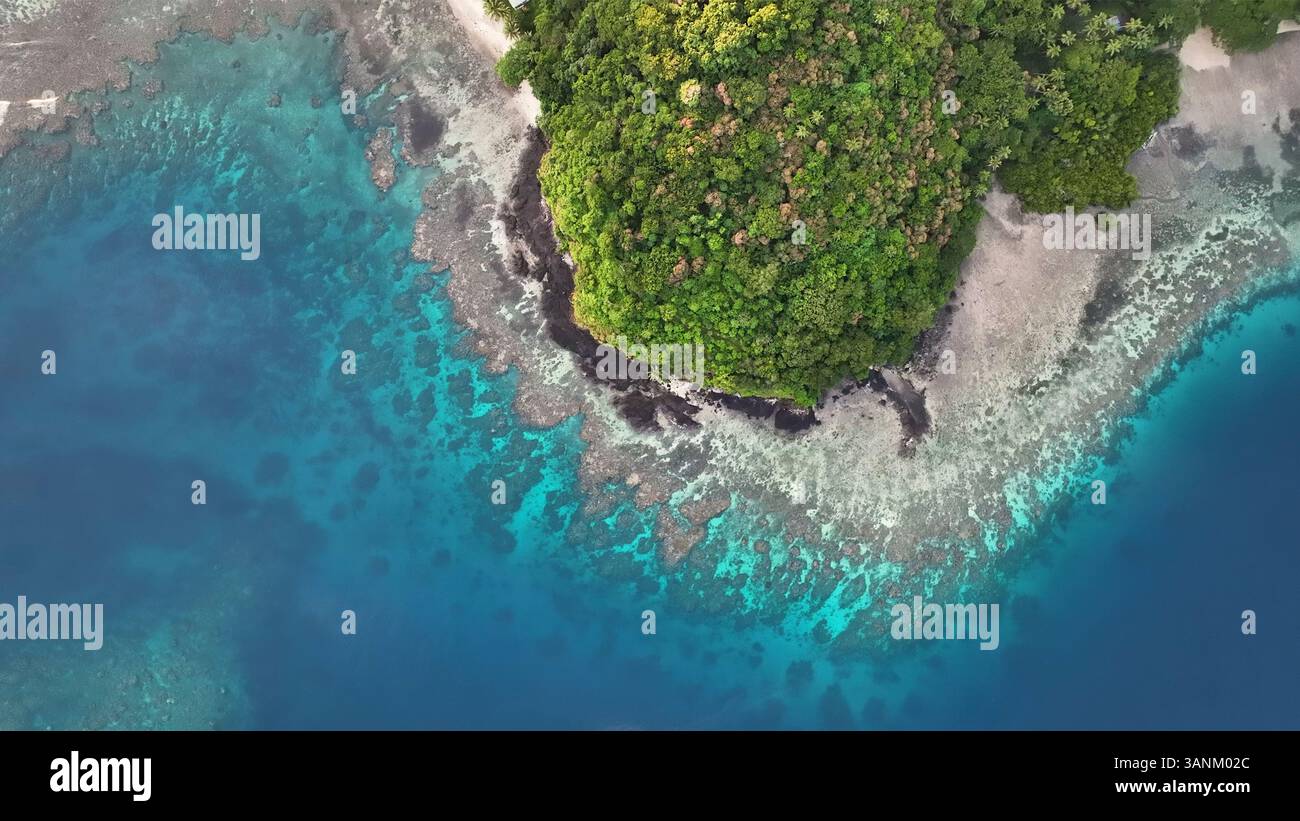 Aerial view of lush tropical island with serene ocean and untouched ...