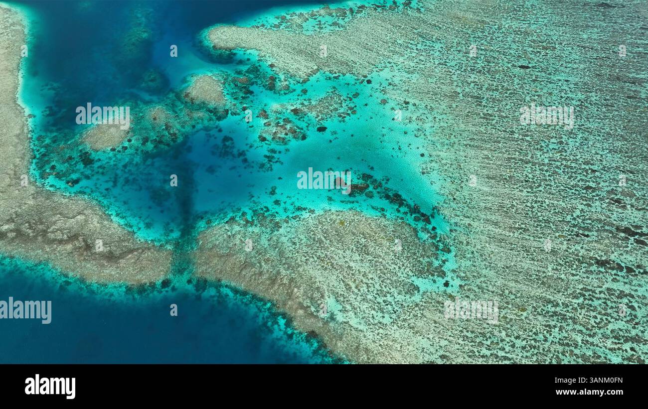 Aerial view of tropical island with reef and ocean, Fiji Stock Photo ...