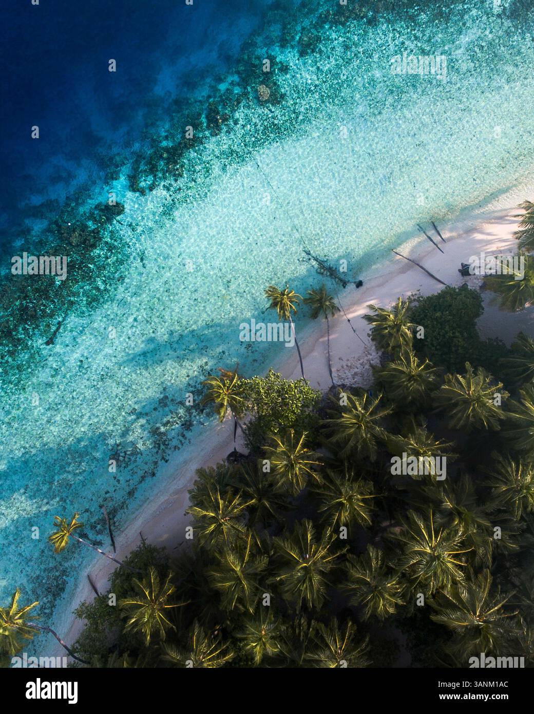 Aerial view of a local island beach, lagoon and ocean, Felidhoo, Yaavu ...