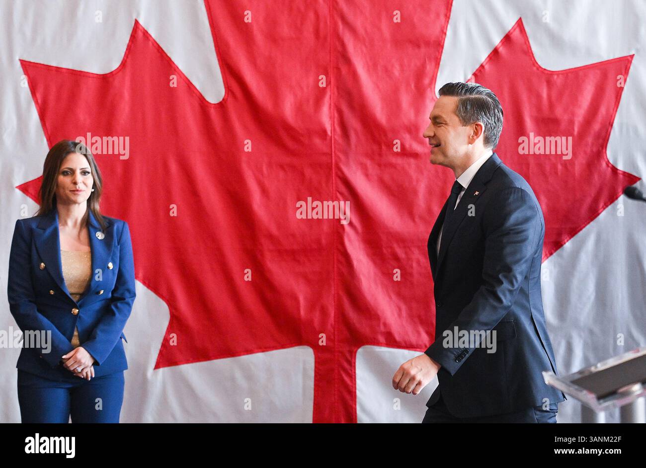 Conservative Party leader Pierre Poilievre arrives to speak at a ...