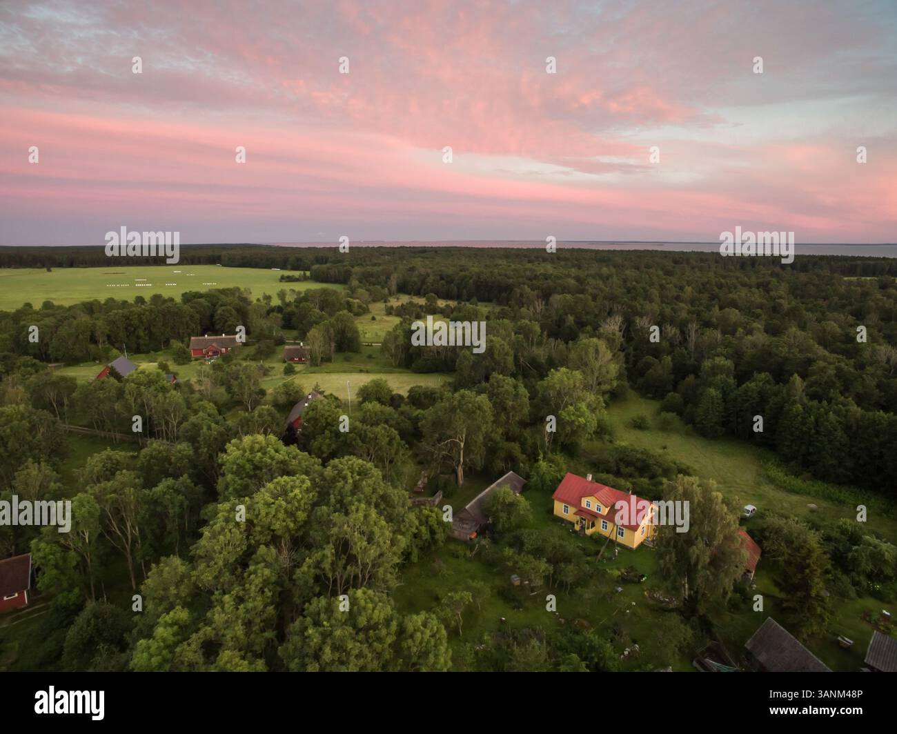 SAXBY, ESTONIA – 2016-07-14 : Aerial view of houses in the forest in ...