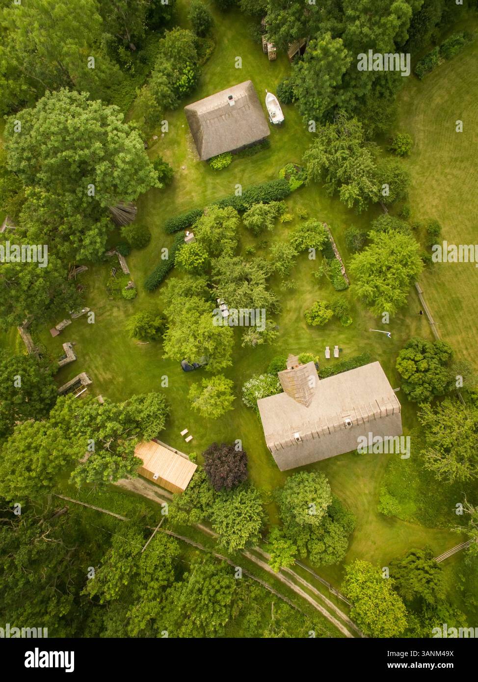 Aerial view of traditional houses in countryside in Estonia Stock Photo ...