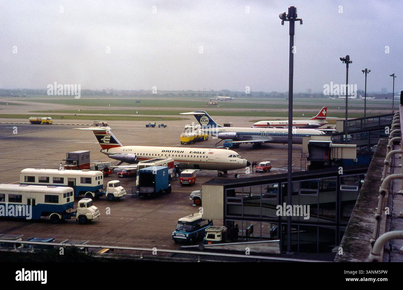 London airport in August 1968, with aircraft including a British Eagle ...