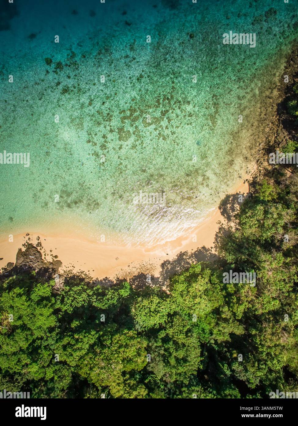 Aerial view of the paradisiacal coast of Koh Rok Yai island in Thailand ...