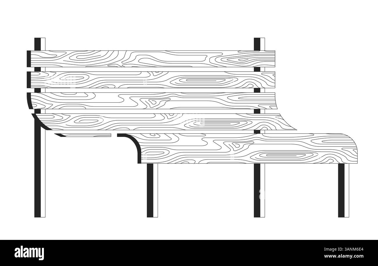 Wooden park bench with curved seating 2D line object Stock Vector Image ...