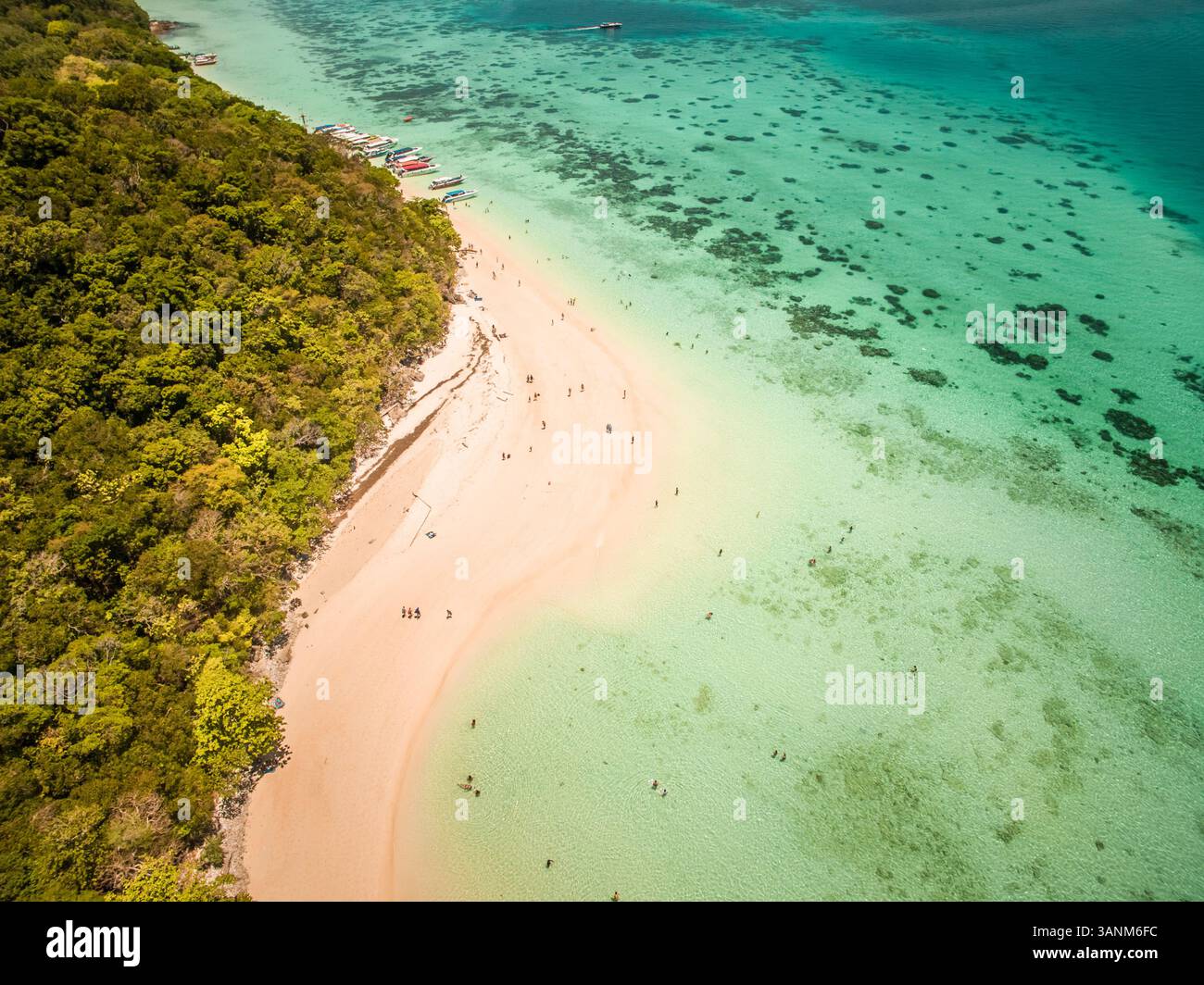 Aerial view of people swimming in sea on Koh Rok Yai island in Thailand ...