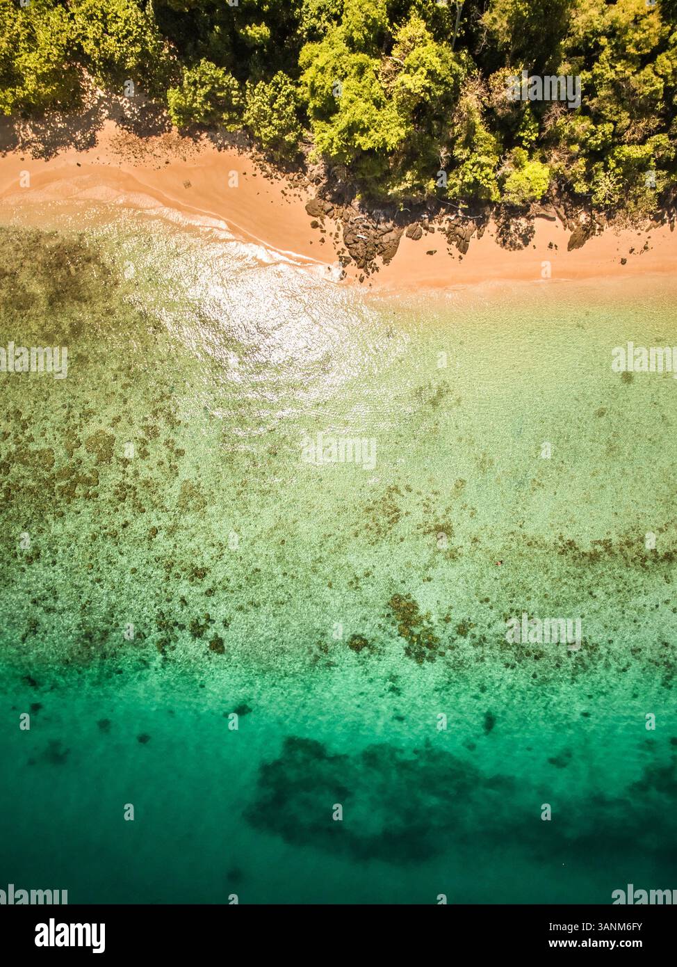 Aerial view of the paradisiacal coast of Koh Rok Yai island in Thailand ...