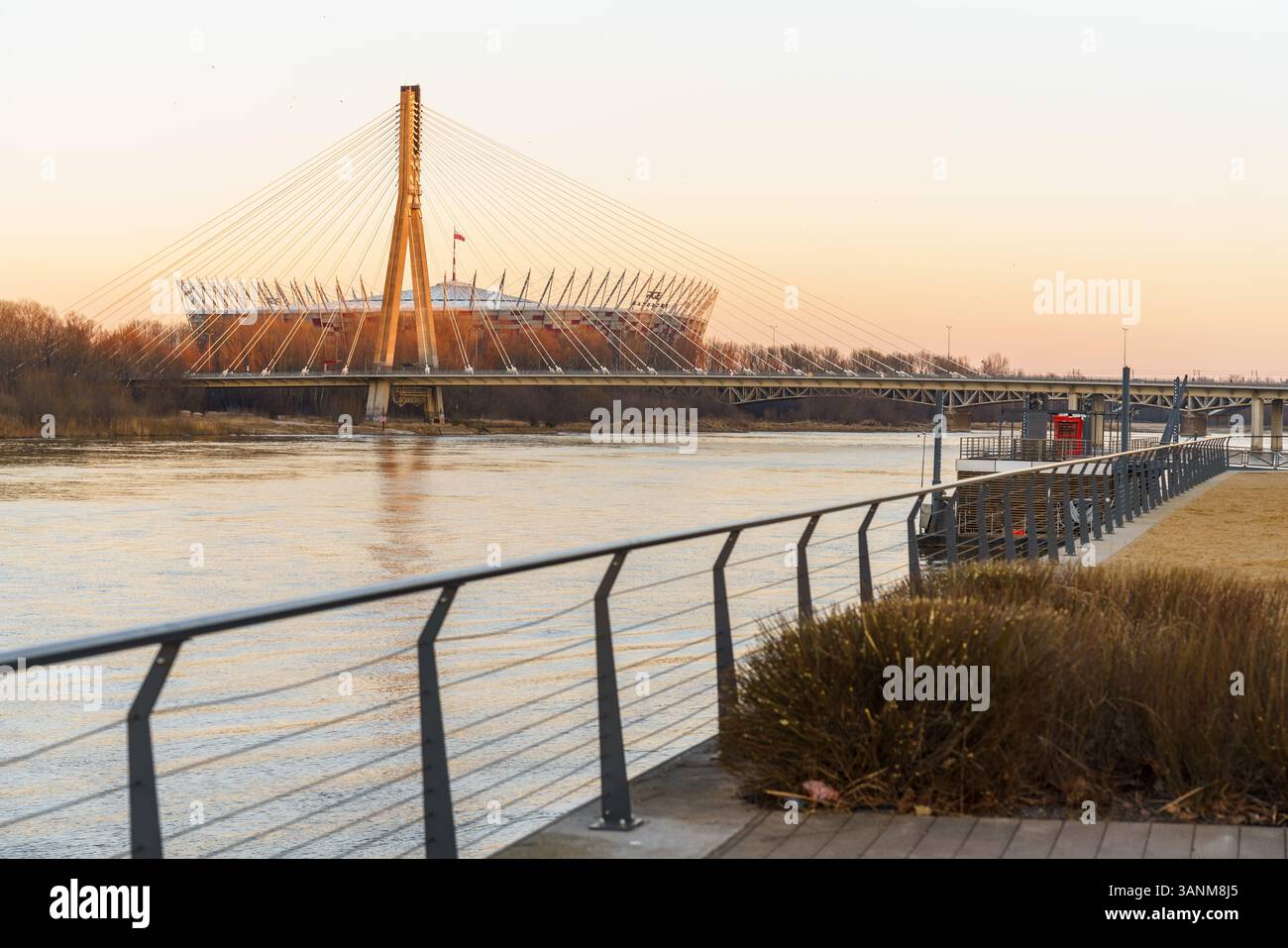 Wild Vistula river banks in Warsaw city center. New boulevards ...