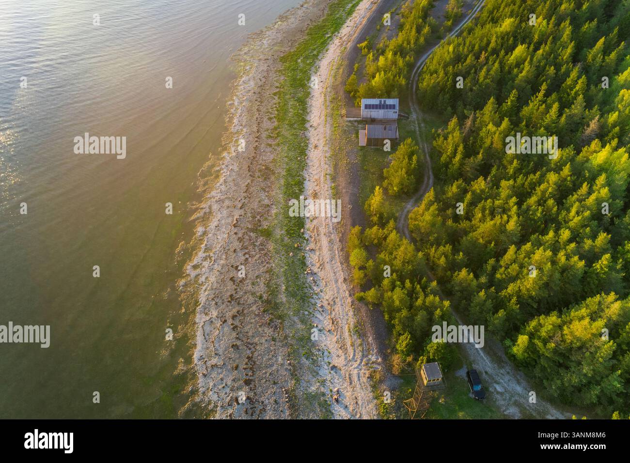 Aerial view of an isolated houses in the edge of a forest in Forby on ...