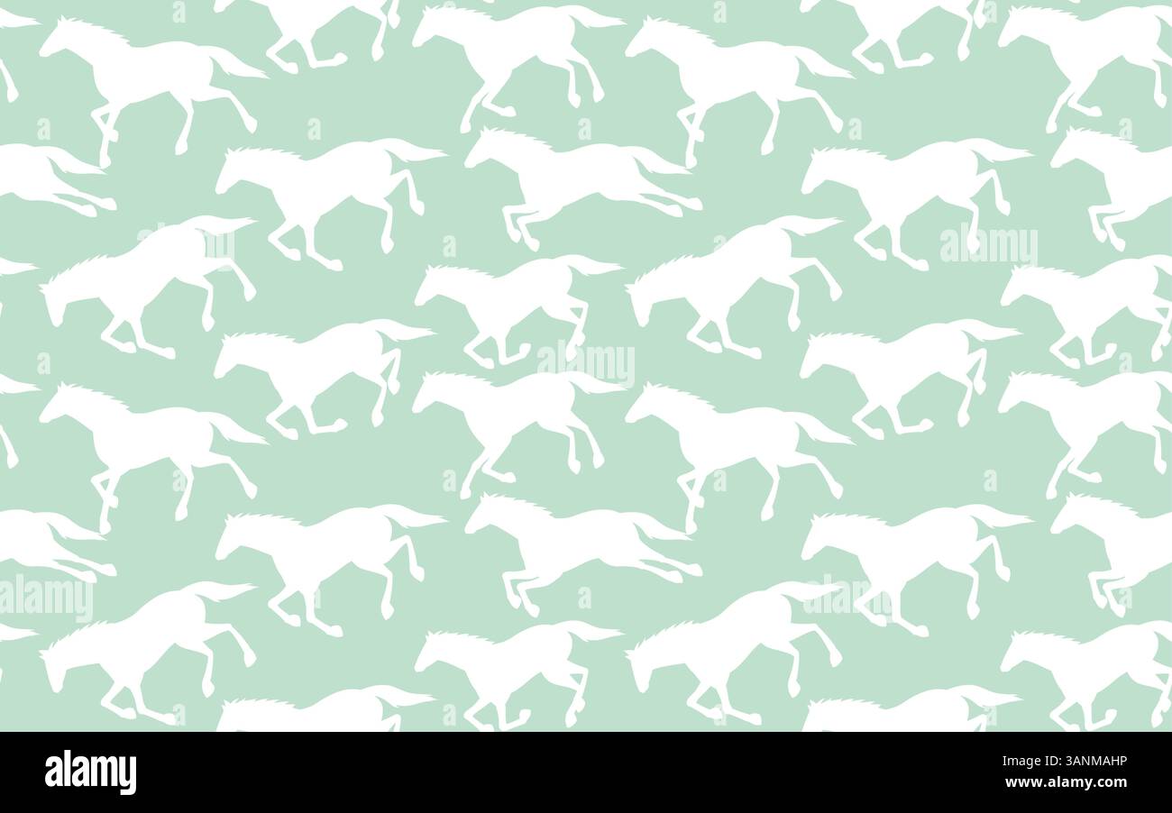 Running horse silhouette seamless pattern, pale pastel green ...