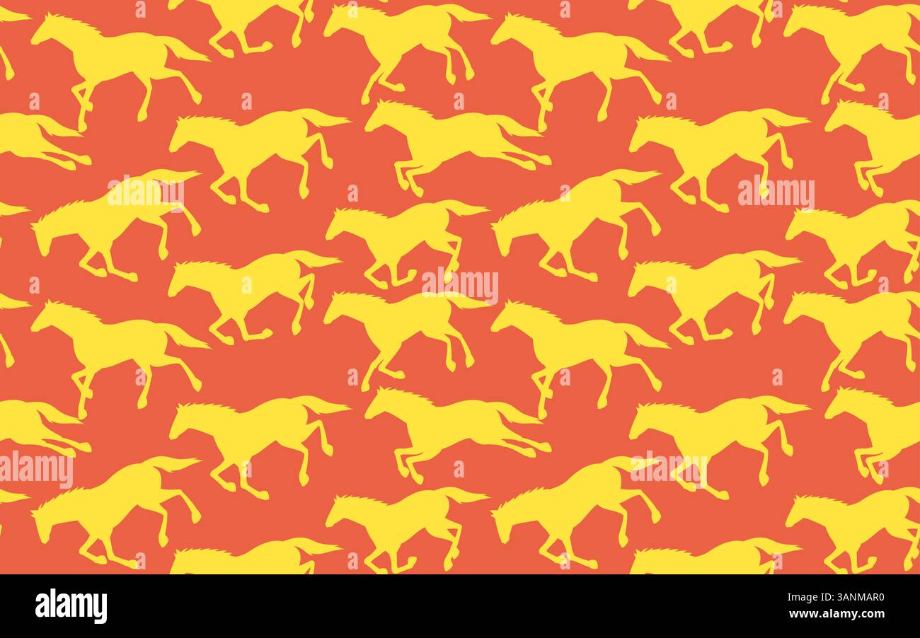Running horse silhouette seamless pattern, vivid red and yellow ...