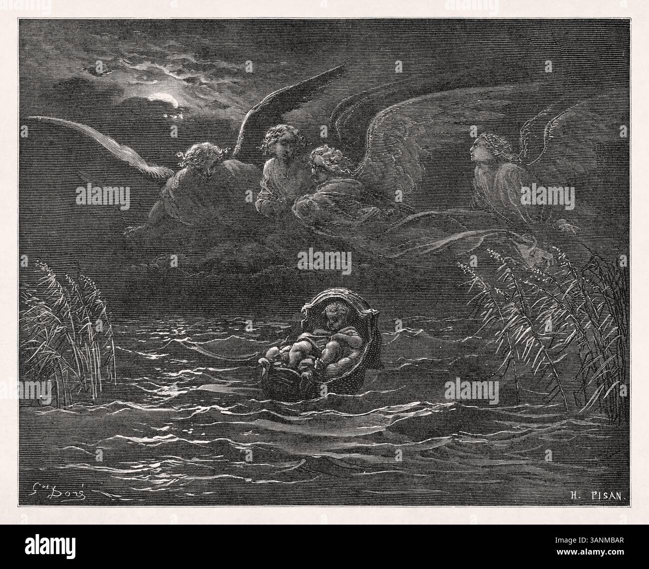 Engraving representing The Child Moses on the Nile made in 1866 by ...