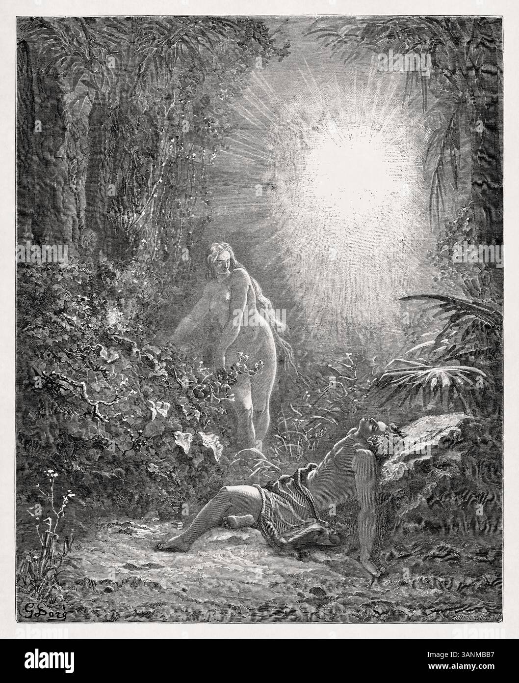 Engraving representing The Creation of Eve made in 1866 by Gustave Doré ...