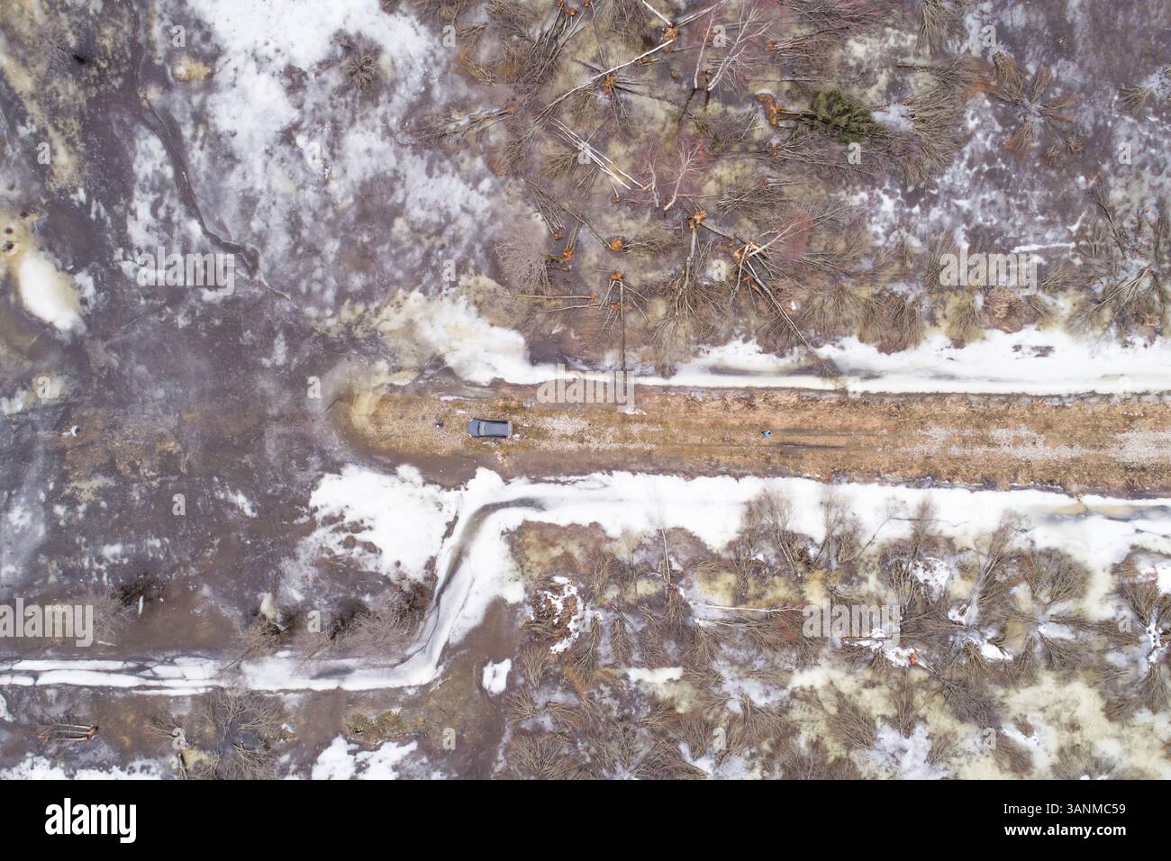 Aerial view of a road surrounded by snow, Tipu, Viljandi County, Estonia Stock Photo - Alamy