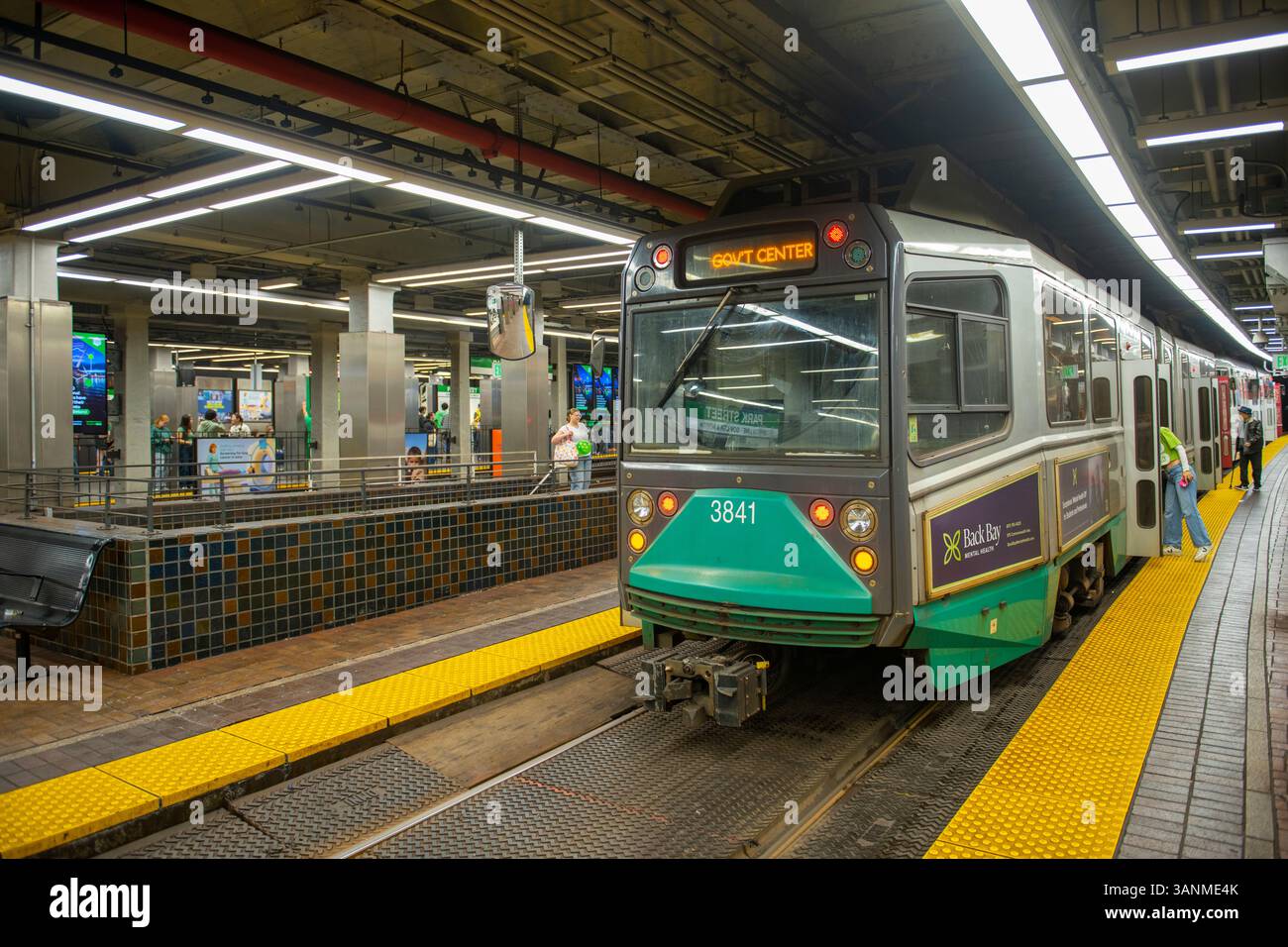 Boston MBTA Green Line Ansaldo Breda Type 8 train at Park Street ...