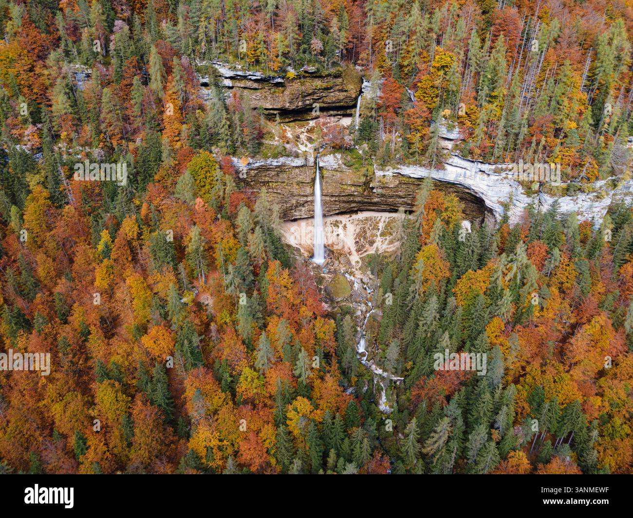 Aerial view of waterfall Pericnik in Mojstrana, Slovenia Stock Photo ...