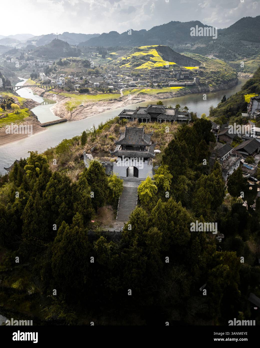 Aerial view of picturesque Furong Ancient Town with traditional ...