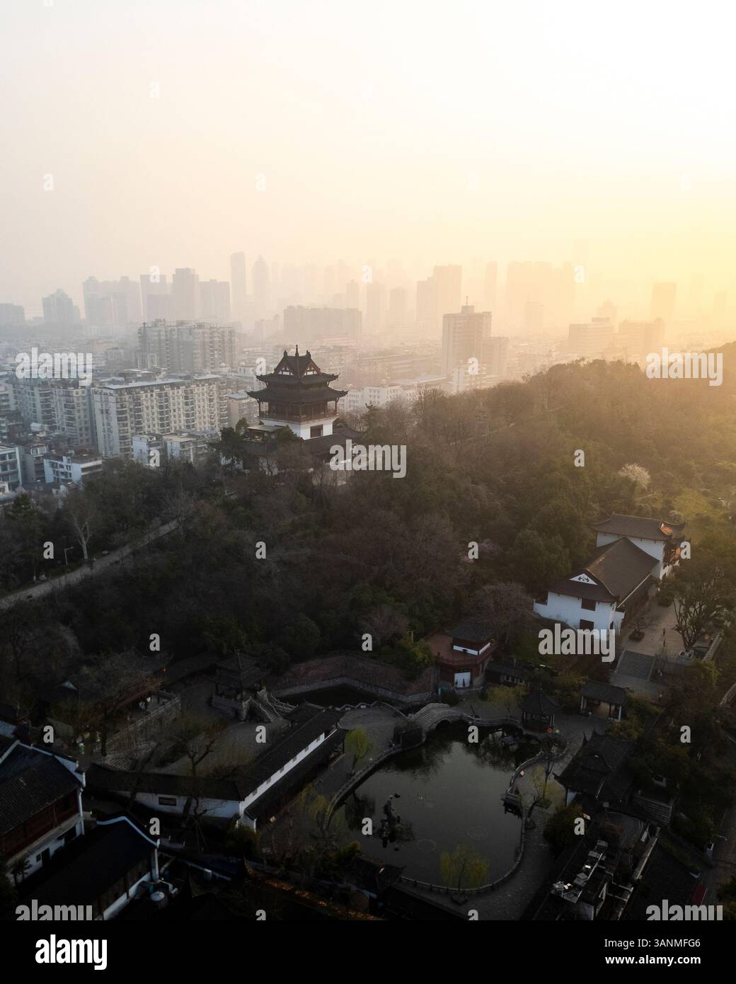 Aerial view of a beautiful urban skyline with modern buildings and ...