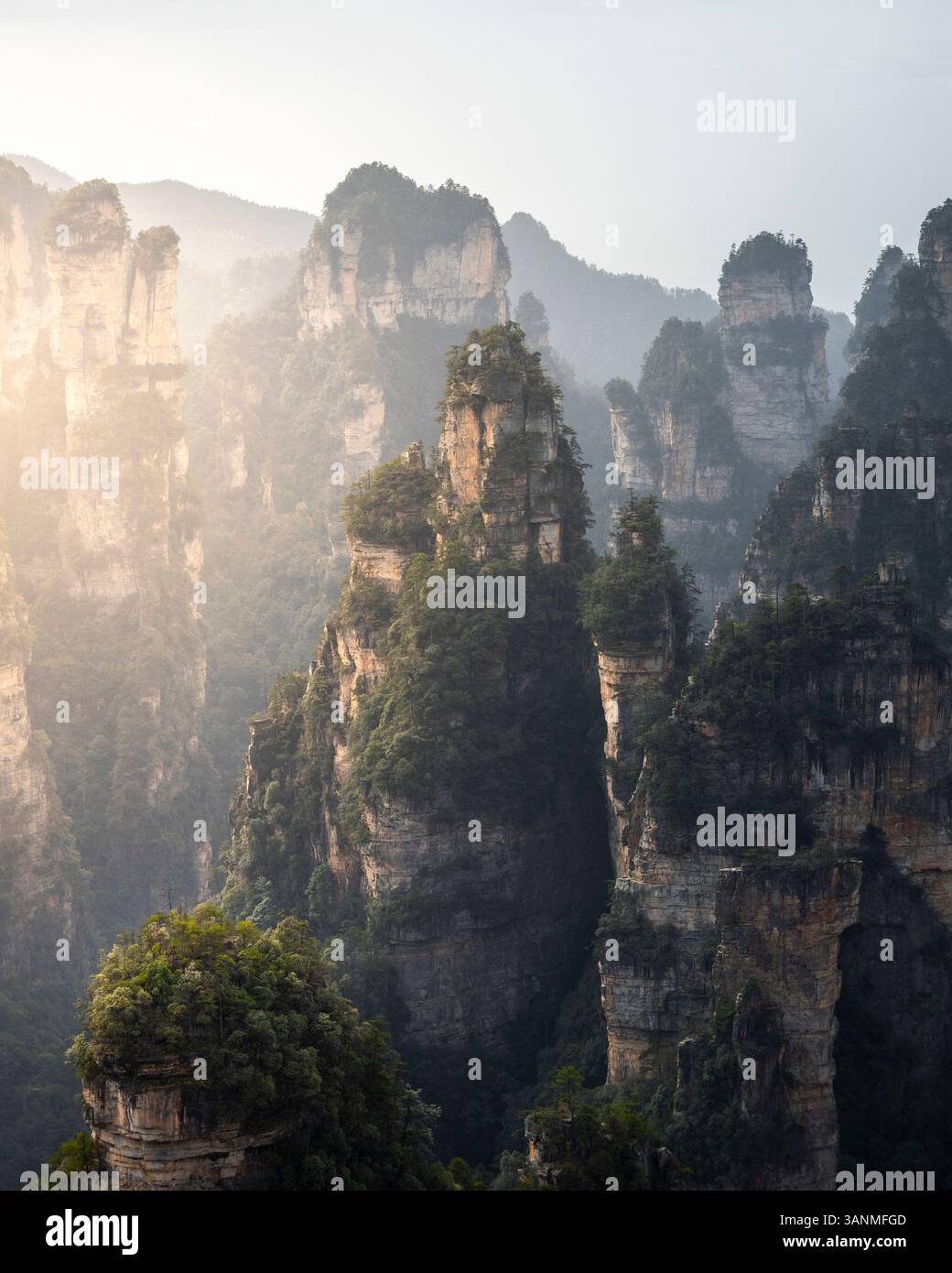 Aerial view of majestic rock formations and towering mountains ...