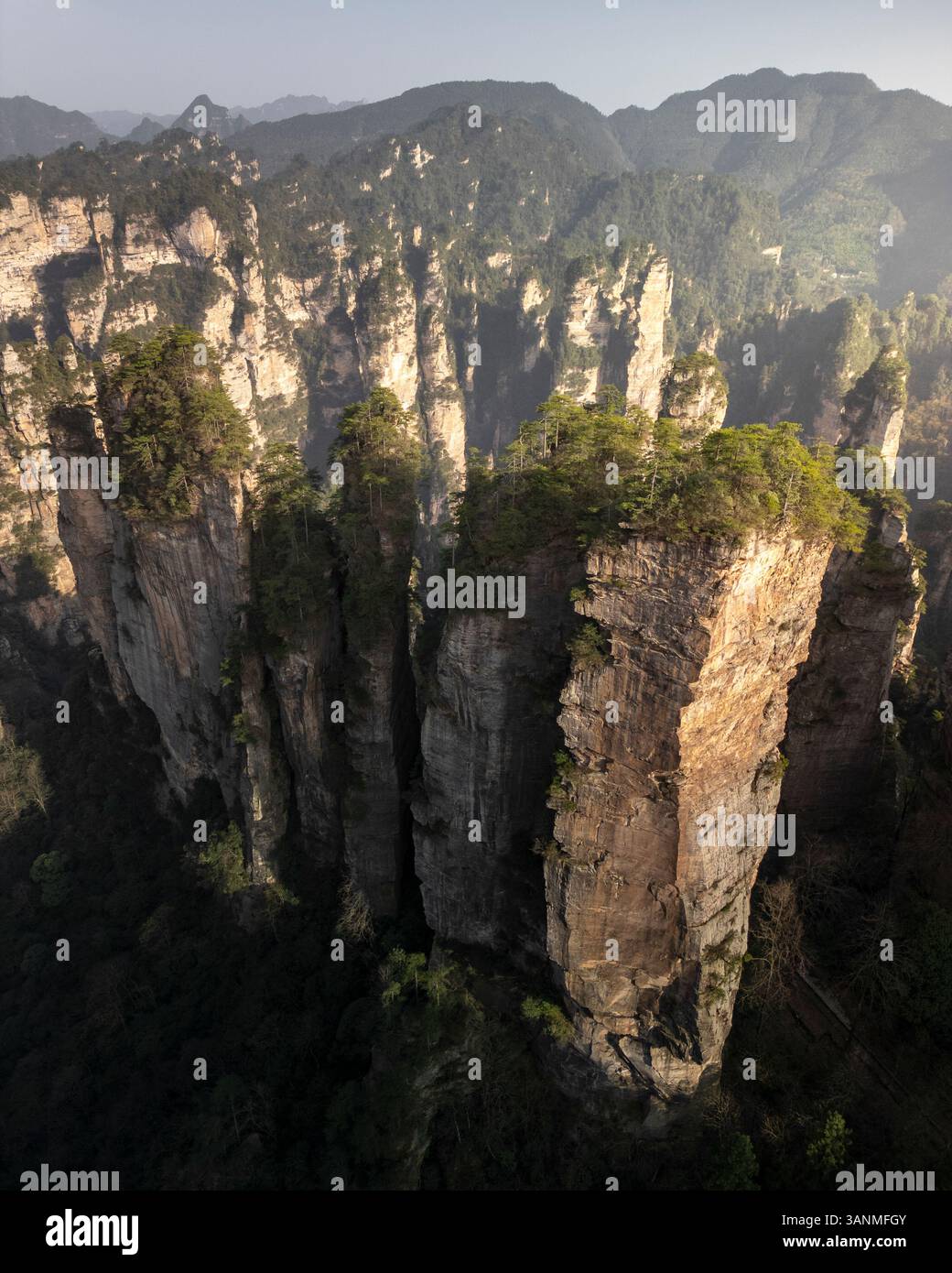Aerial view of majestic avatar mountains and towering vertical cliffs ...