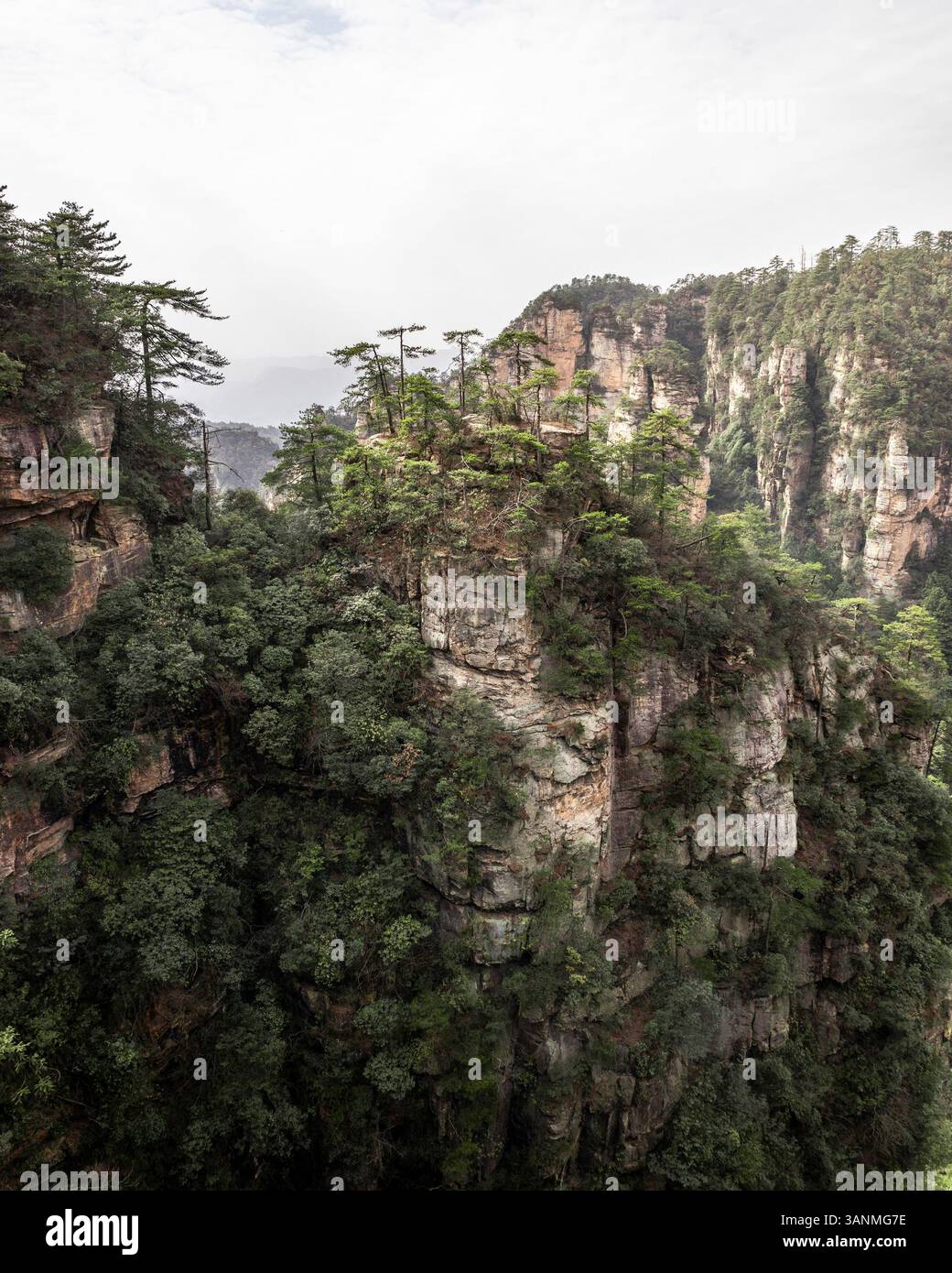 Aerial view of majestic rock formations and lush greenery in ...