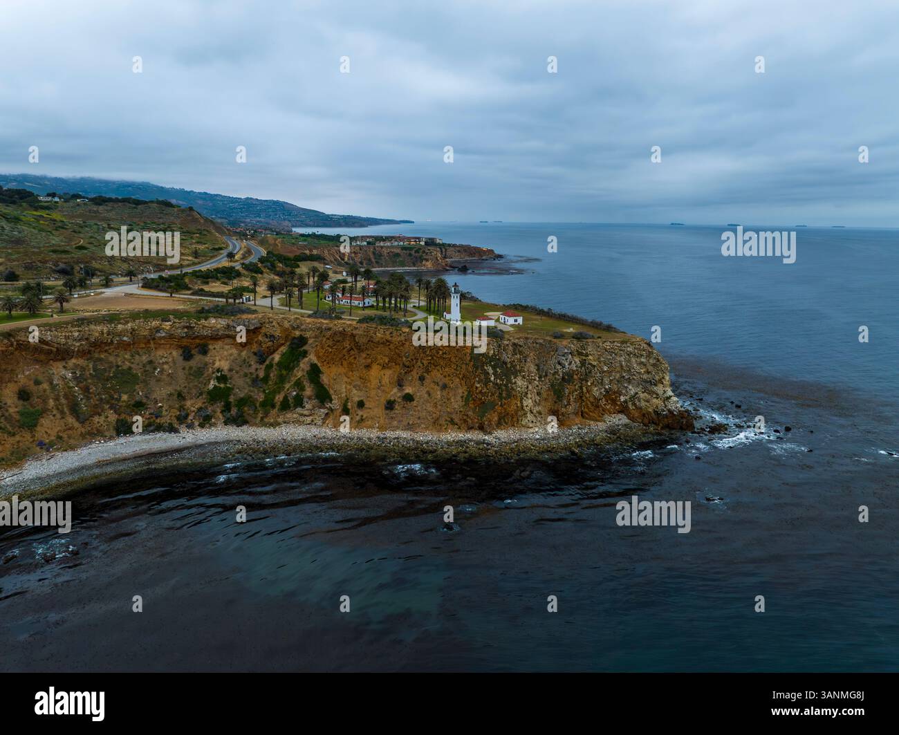 Aerial view of Point Vicente Lighthouse, Point Vicente, Palos Verdes ...