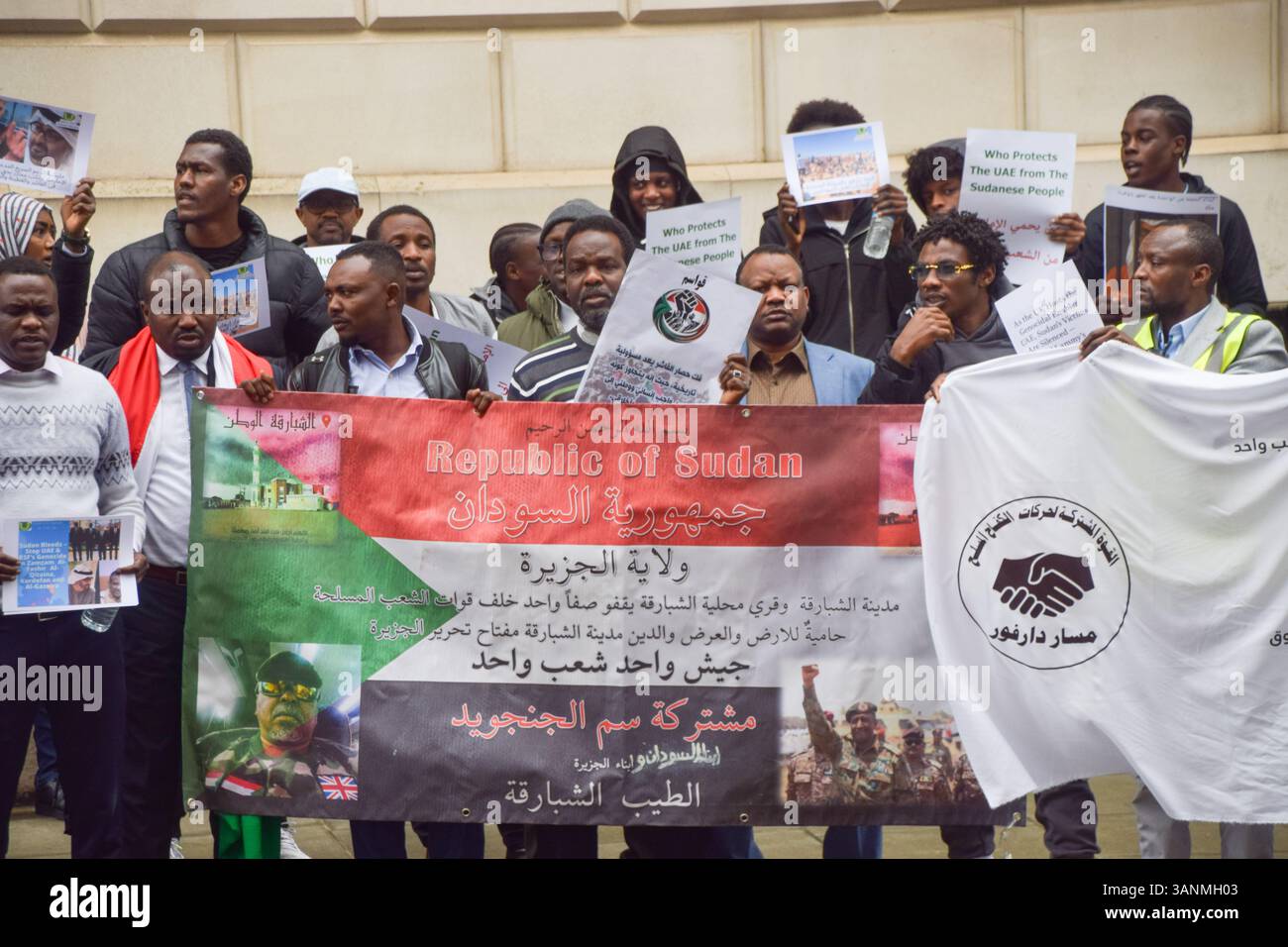 London, UK. 15th April 2025. Protesters opposed to the Rapid Support ...