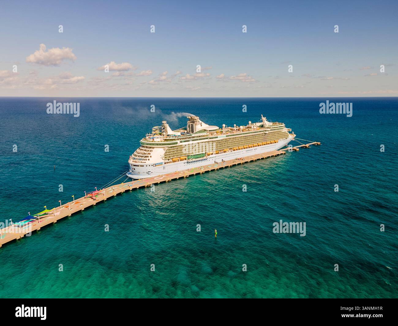 Aerial view of beautiful blue ocean coast, Coco Cay, Freedom of the ...