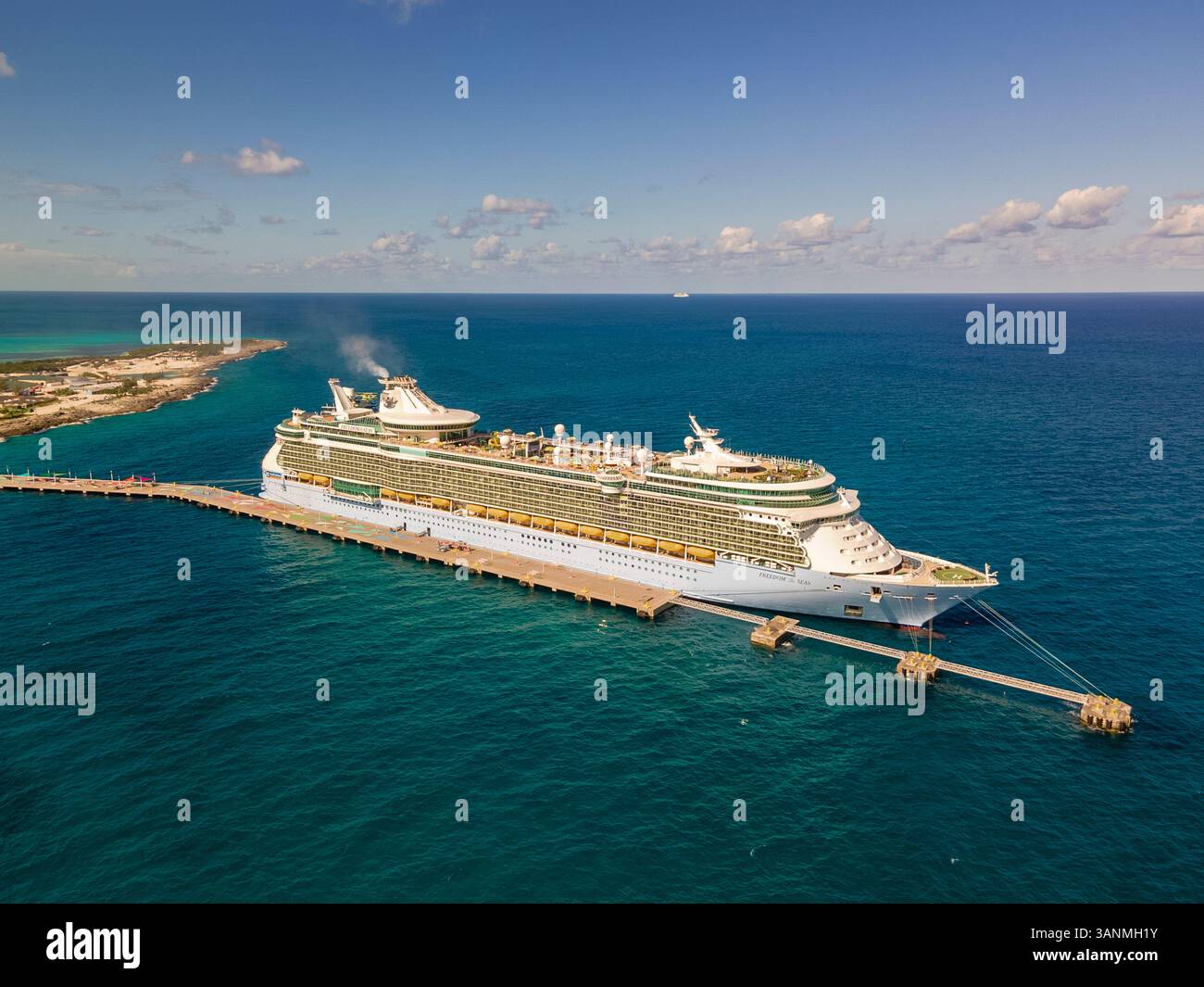 Aerial view of Coco Cay, Freedom of the Seas cruise ship, The Bahamas ...