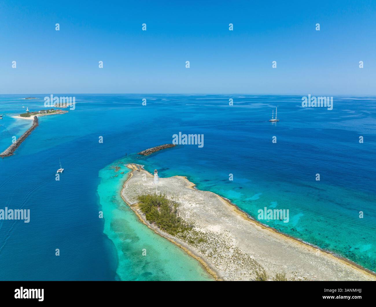 Aerial view of turquoise waters and sandy beaches at Nassau Harbour ...