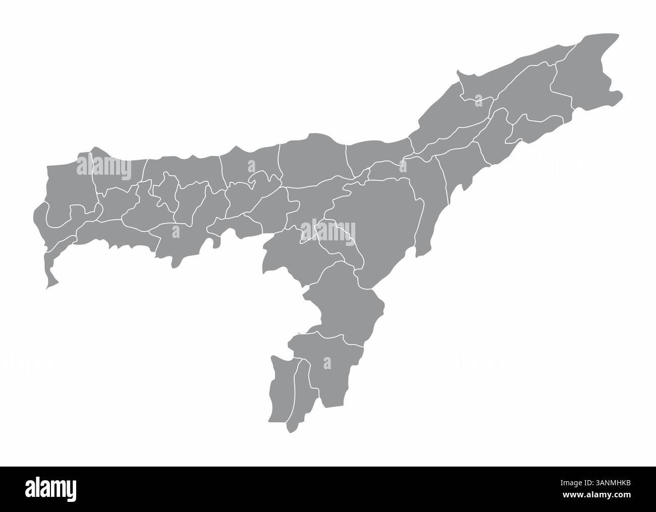 Assam administrative map isolated on white background, India Stock ...