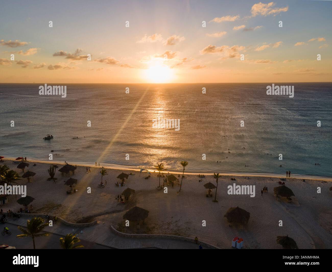 Aerial view of Arashi Beach at sunset in Aruba Stock Photo - Alamy