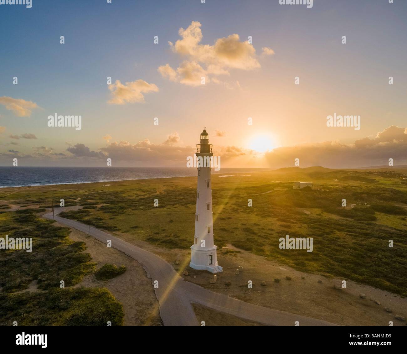 Aerial view of the sunrise at the California Lighthouse in Aruba Stock ...